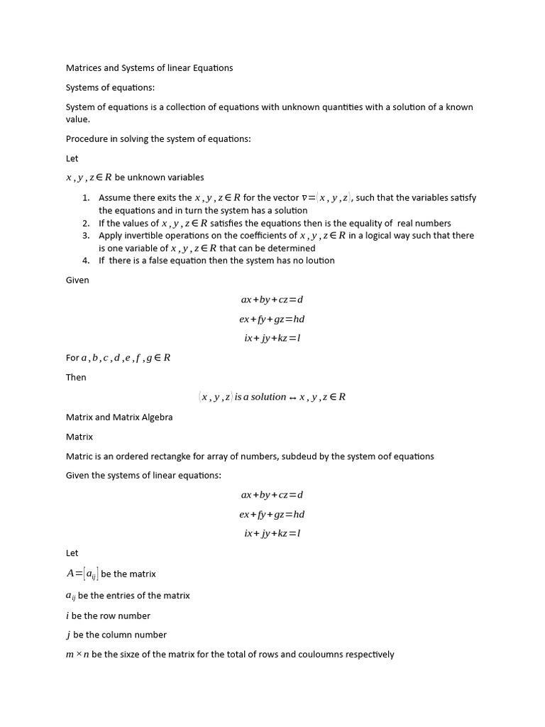 Matrices and Systems of Linear Equation1 | PDF | Matrix (Mathematics) | System Of Linear Equations