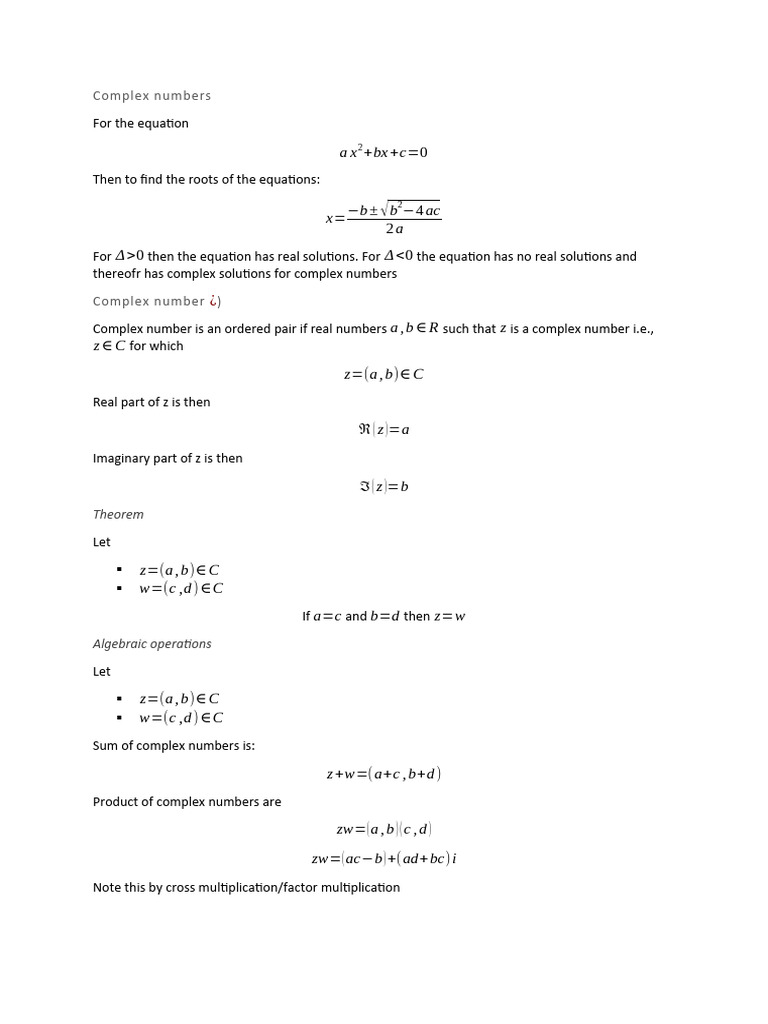 Complex Numbers | PDF | Mathematical Objects | Equations