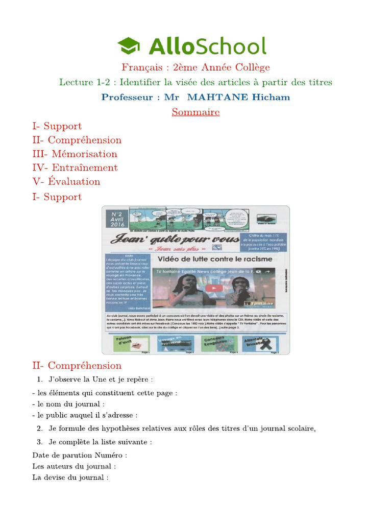 Lecture 1 2 Identifier La Visee Des Articles A Partir Des Titres 2 | PDF