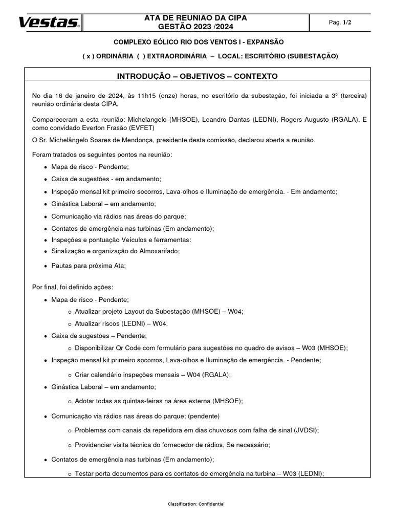 Modelo Ata de Reunião CIPA | PDF