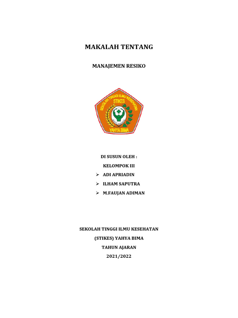 Makalah Uts KDK Ii (Adi) Tentang Manajement Resiko | PDF | Pengelolaan Keuangan & Uang