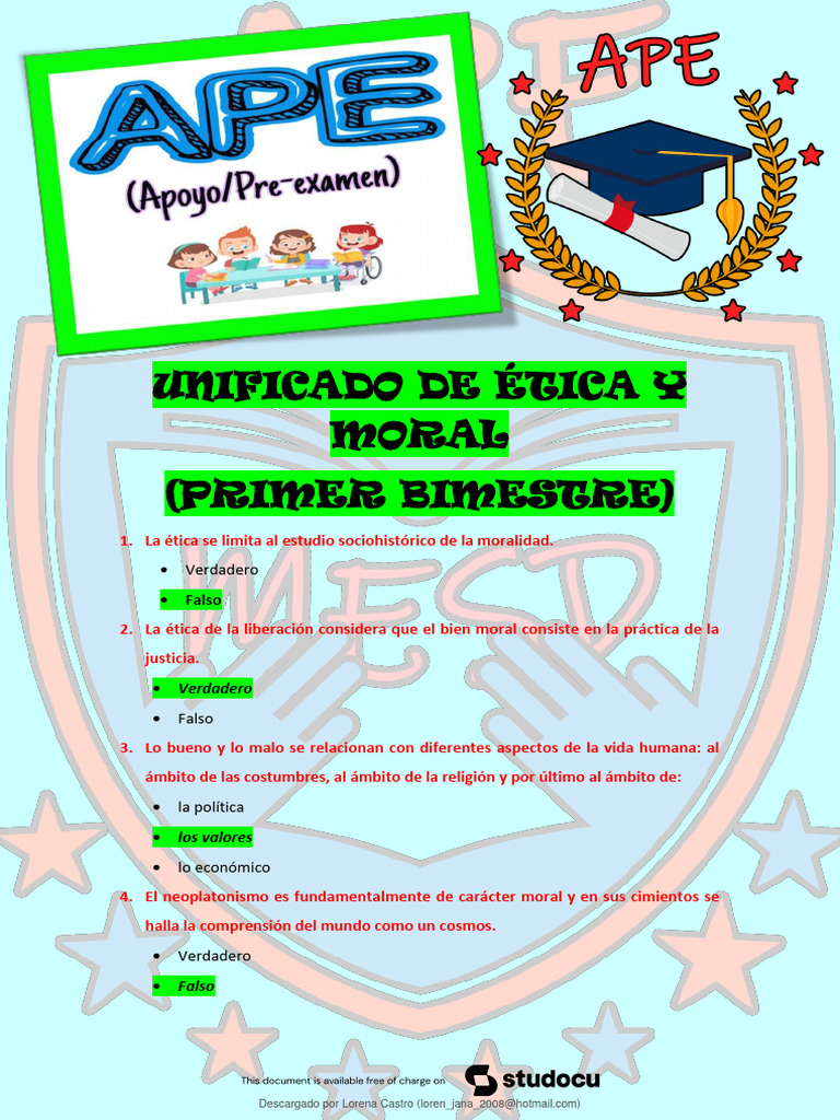 Ape de Etica y Moral Primer Bimestre Unificado Mesd | PDF | Moralidad ...