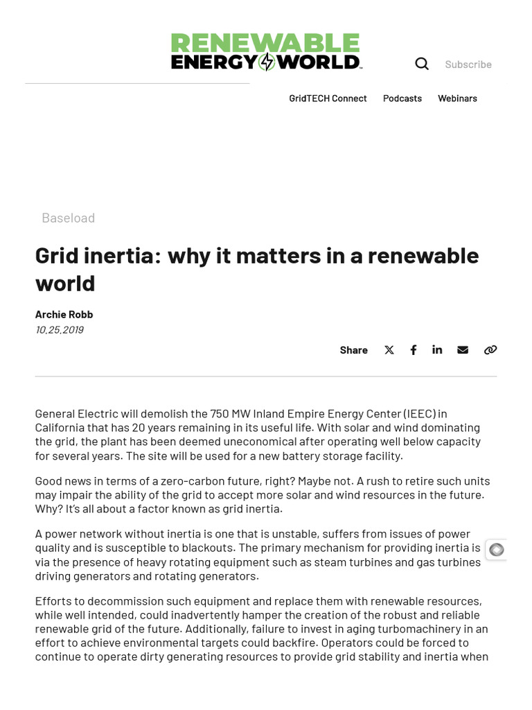 Grid Inertia - Why It Matters in A Renewable World | PDF | Electric ...