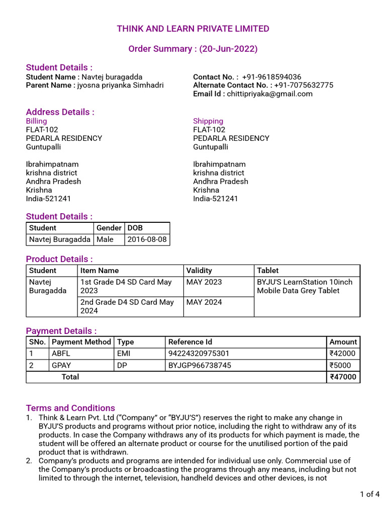 Navtej Byjus Invoice | PDF | Legal Remedy | Cheque