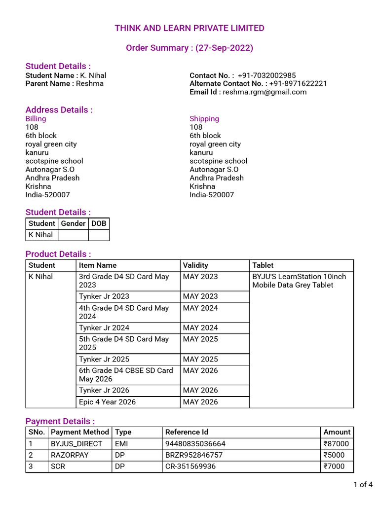 Kadapa Nihal - Bill.invoice - Byjus | Download Free PDF | Legal Remedy ...