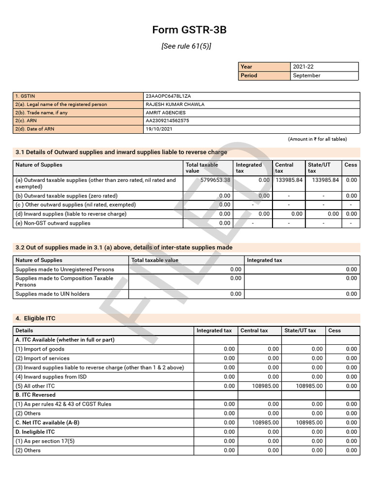 GSTR-3B Filing for September 2021 | PDF | Taxes | Government Finances