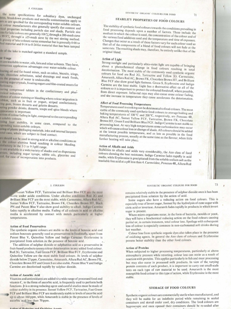 Stability Properties of Food Colours | PDF
