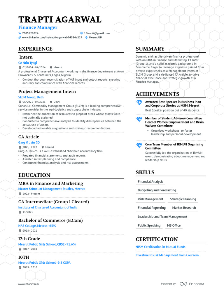 Trapti Agarwal Resume | PDF | Financial Statement | Business Economics