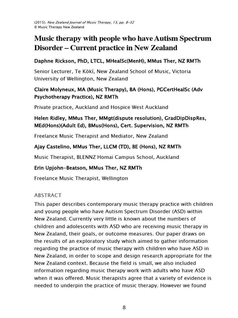 NZ Music Therapy for Autism | PDF | Psychotherapy | Autism Spectrum