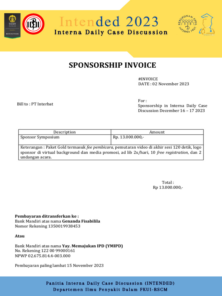 Invoice Dan Sponsorship Deal PT Interbat | PDF