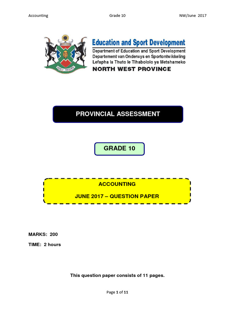 Accounting GR 10 Paper | PDF | Debits And Credits | Banks