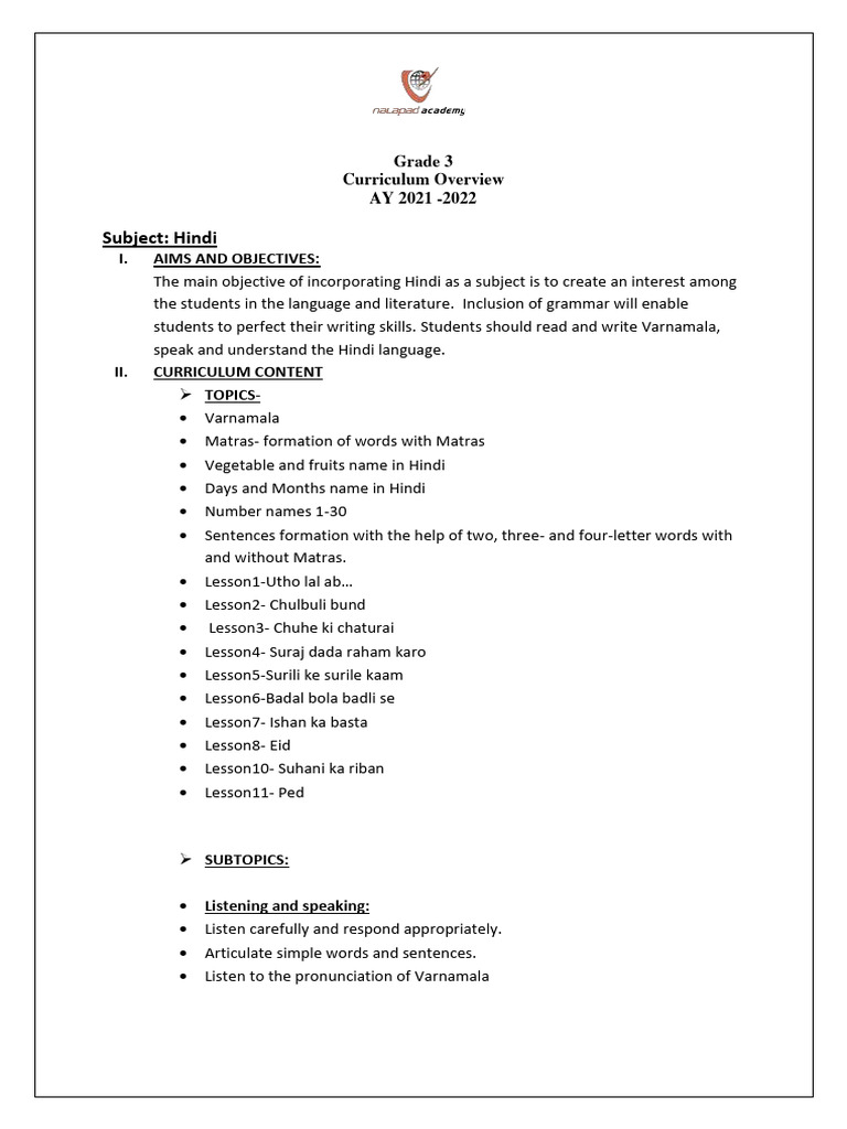 Curriculum Overview - Grade3 | PDF | Reading Comprehension | Linguistics
