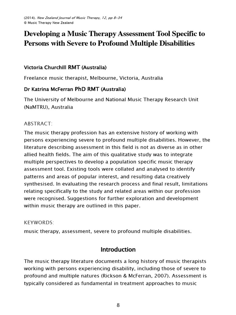 Developing A Music Therapy Ass | PDF | Analysis | Disability