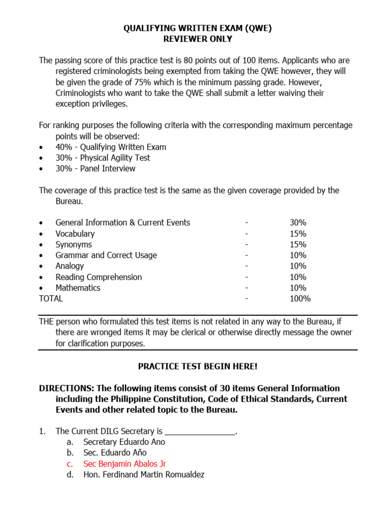 BFP Qualifying Exam Reviewer 2025 | PDF | Pardon | Search And Seizure