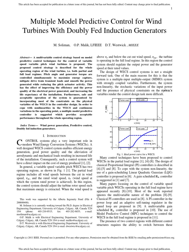 Multiple Model Predictive Control For Wind | PDF | Control Theory | Wind Power
