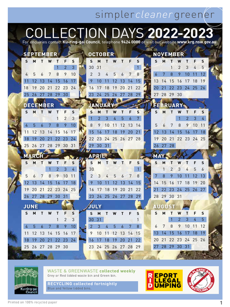 Waste and Recycling Calendar 2022 2023 1 | Download Free PDF ...