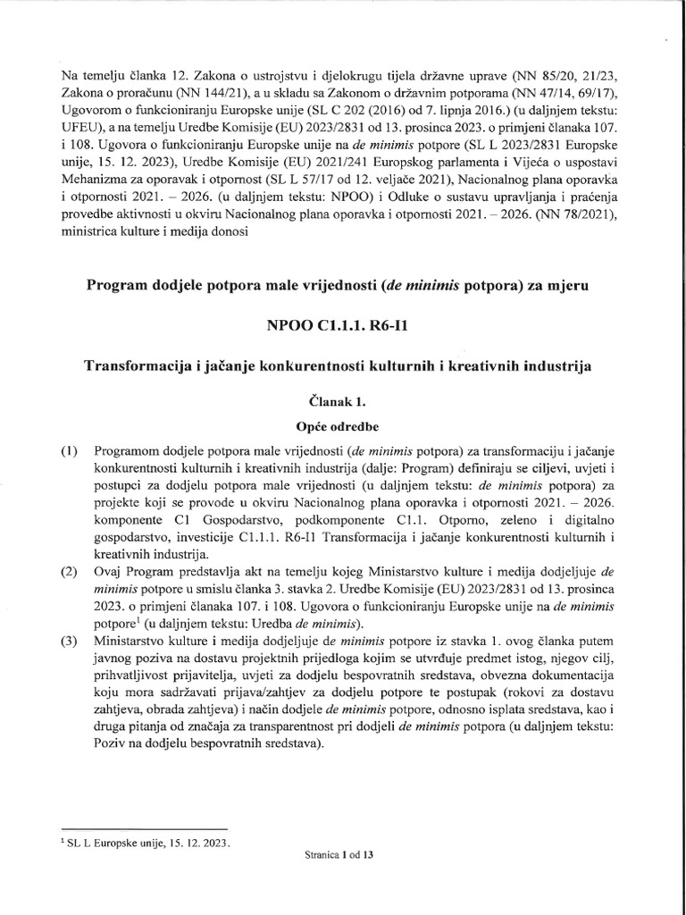 Program Potpora Male Vrijednosti Za Mjeru NPOO C1.1.1. R6-I1 Transformacija I Jačanje ...