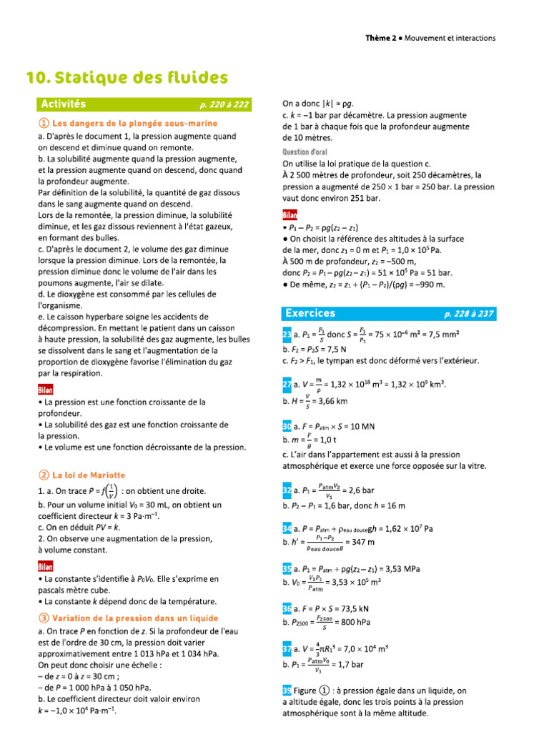 Correction Des Exercices Statique Des Fluides | PDF