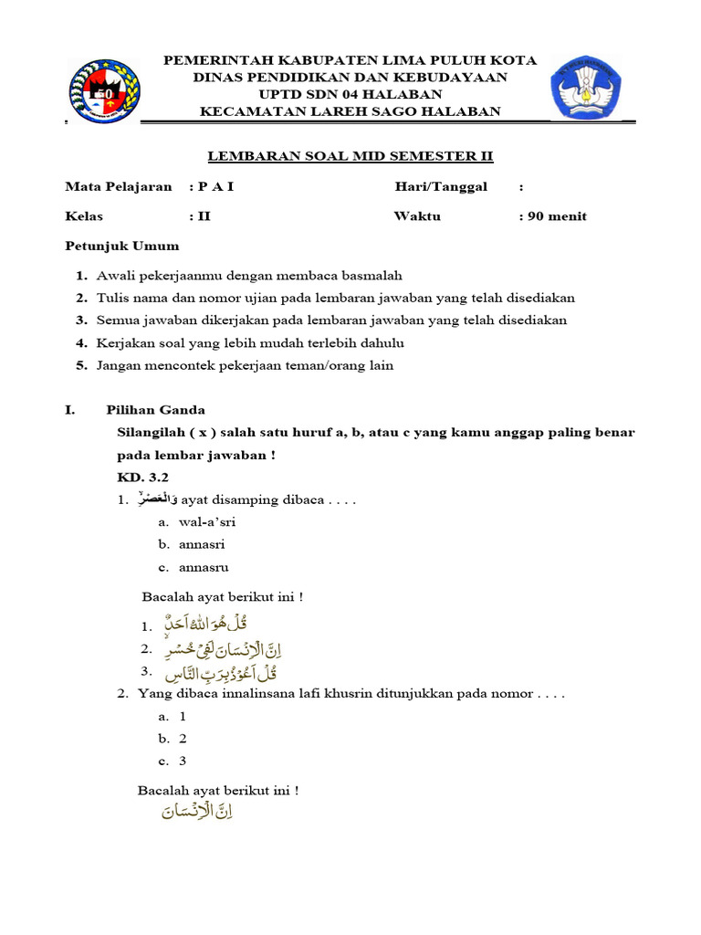 Soal Mid Pai Kelas II | PDF