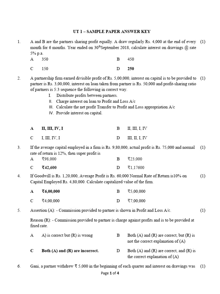 Partnership Accounting Sample Paper Key | PDF | Interest | Financial ...