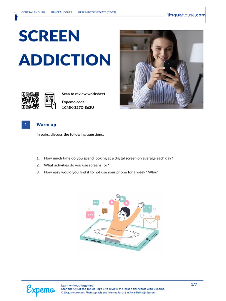 Understanding Screen Addiction: A B2-C1 Guide | PDF | Feeling | Psychology