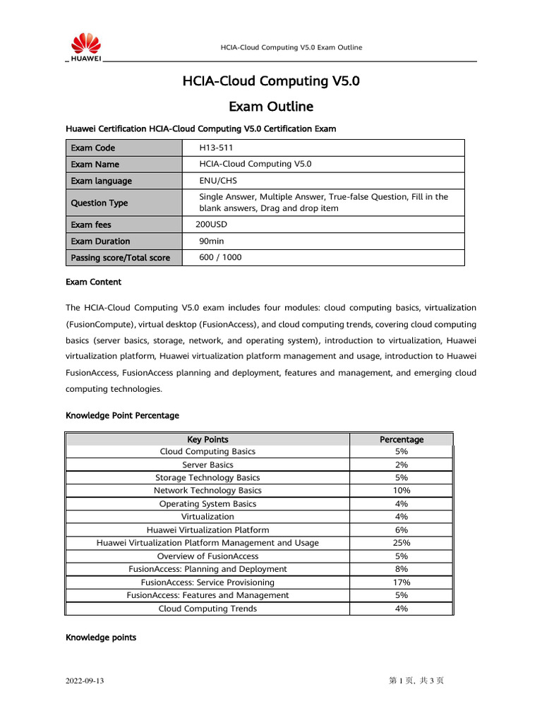 HCIA-Cloud Computing V5.0 Exam Outline | PDF | Virtualization | Cloud ... HCIA-Cloud Computing V5.0 Exam Outline | PDF | Virtualization | Cloud ...