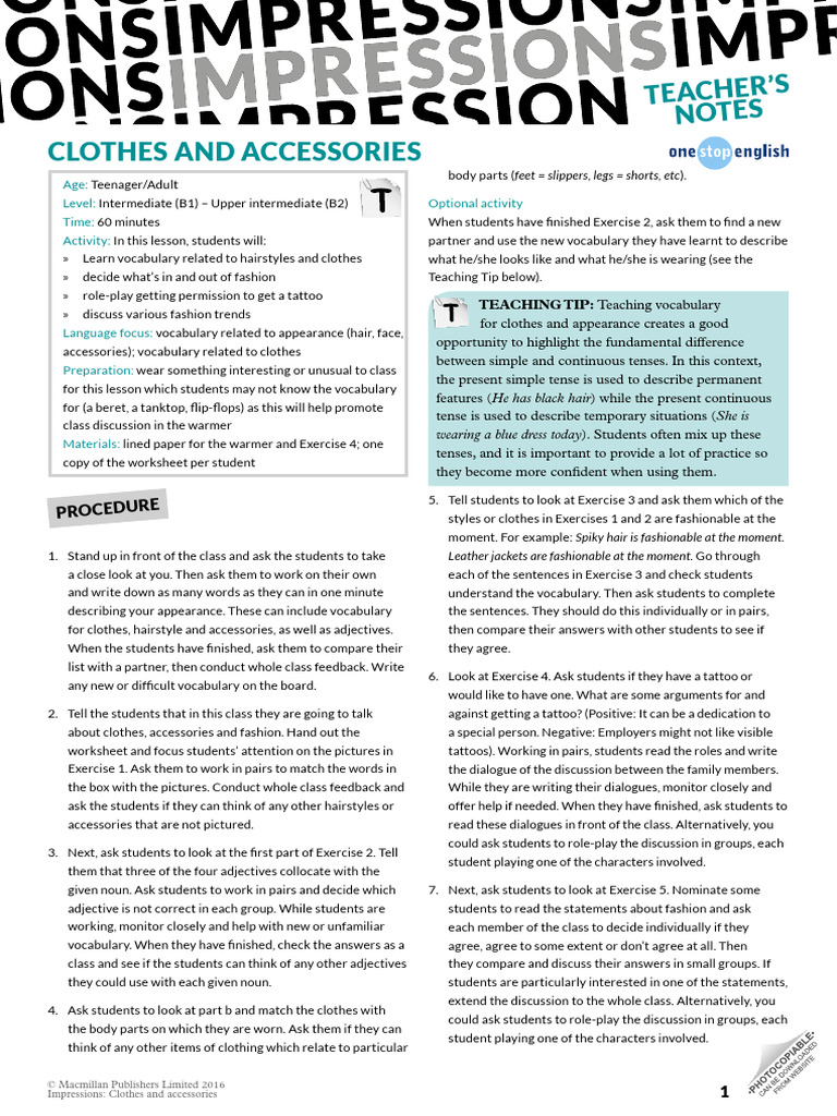 Fashion Vocabulary Teaching Guide | PDF | Adjective | Clothing