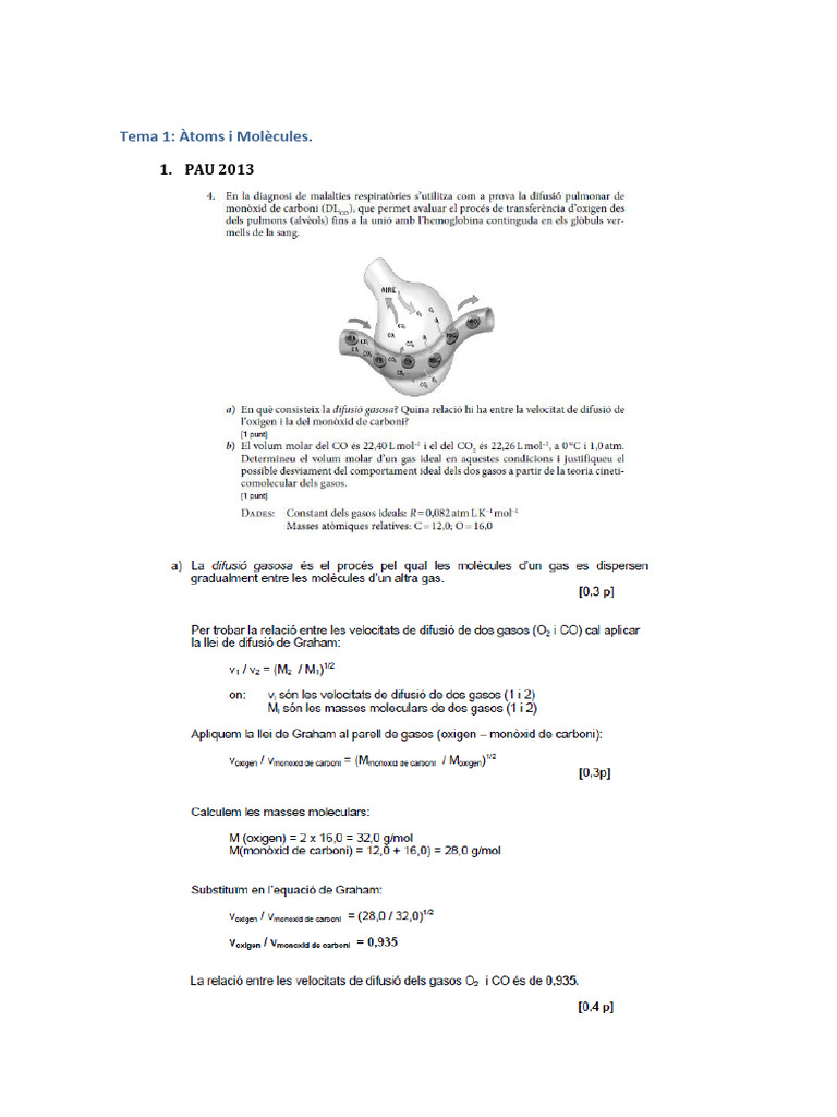 Tema 1 - Àtoms I Molècules. - Solucions | PDF