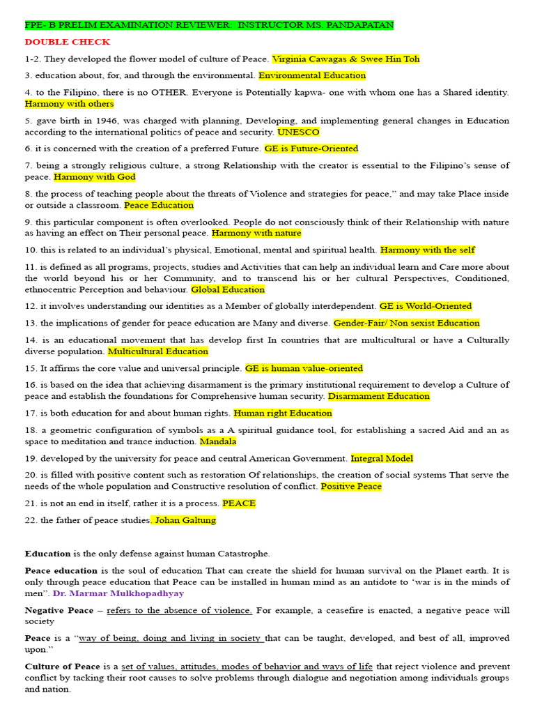 FPE-B Peace Education Framework Review | PDF | Peace | Violence