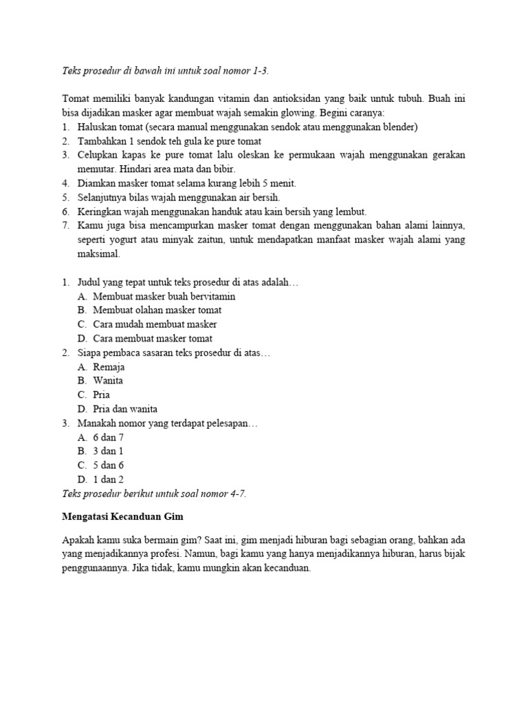 Soal Teks Prosedur | PDF