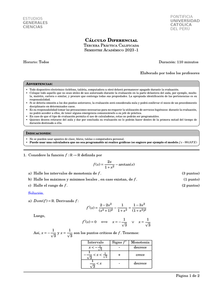 PC3 2023 Solucion | PDF | Objetos matemáticos | Análisis matemático