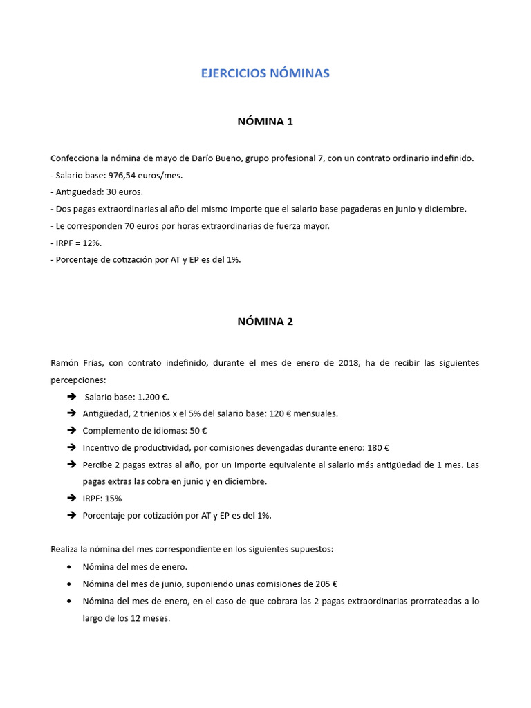 Ejercicios de Nóminas | PDF | Salario | Relaciones laborales