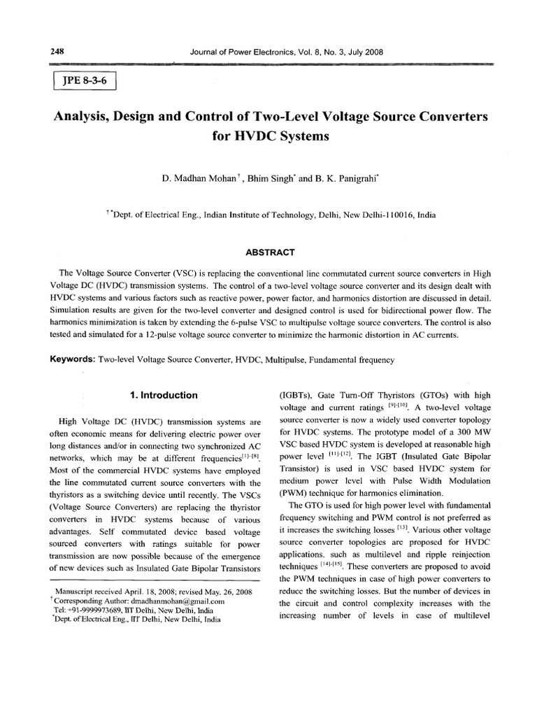 Analysis. Design and Control of Two-Level Voltage Source Converters For HVDC Systems | PDF