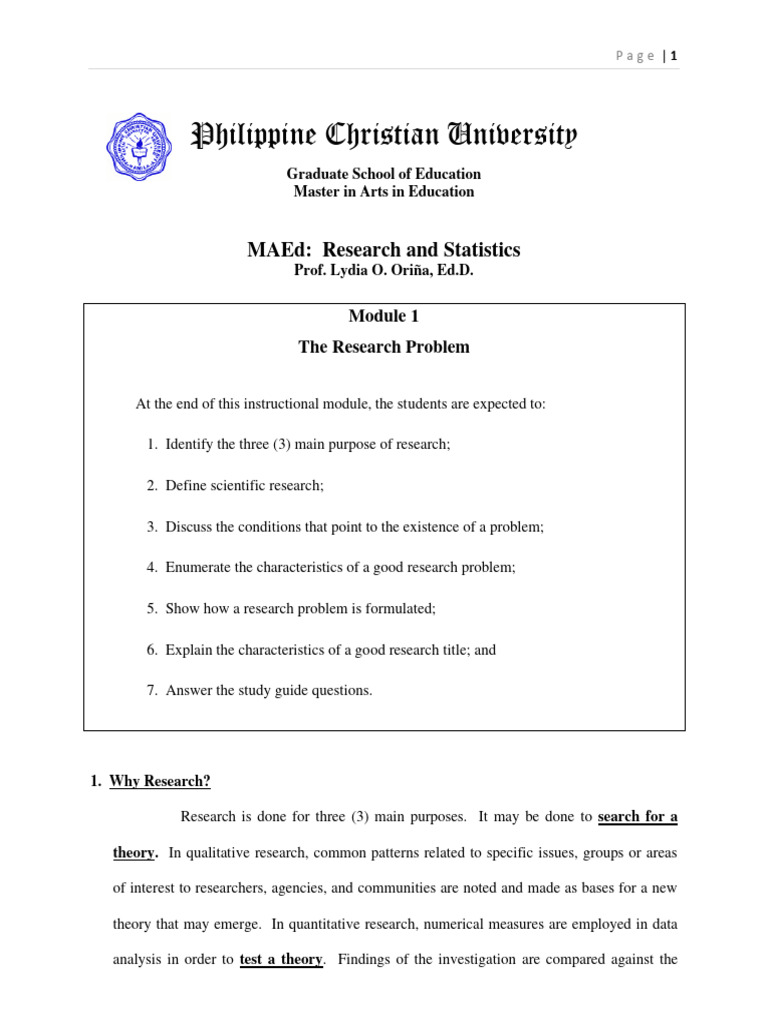 Module RESEARCH STATISTICS LOOrina | PDF | Sampling (Statistics ...
