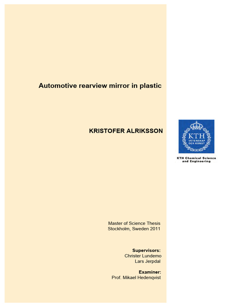 Alriksson K. 2011 Automotive Rearview Mirror in Plastic | PDF | Mirror ...