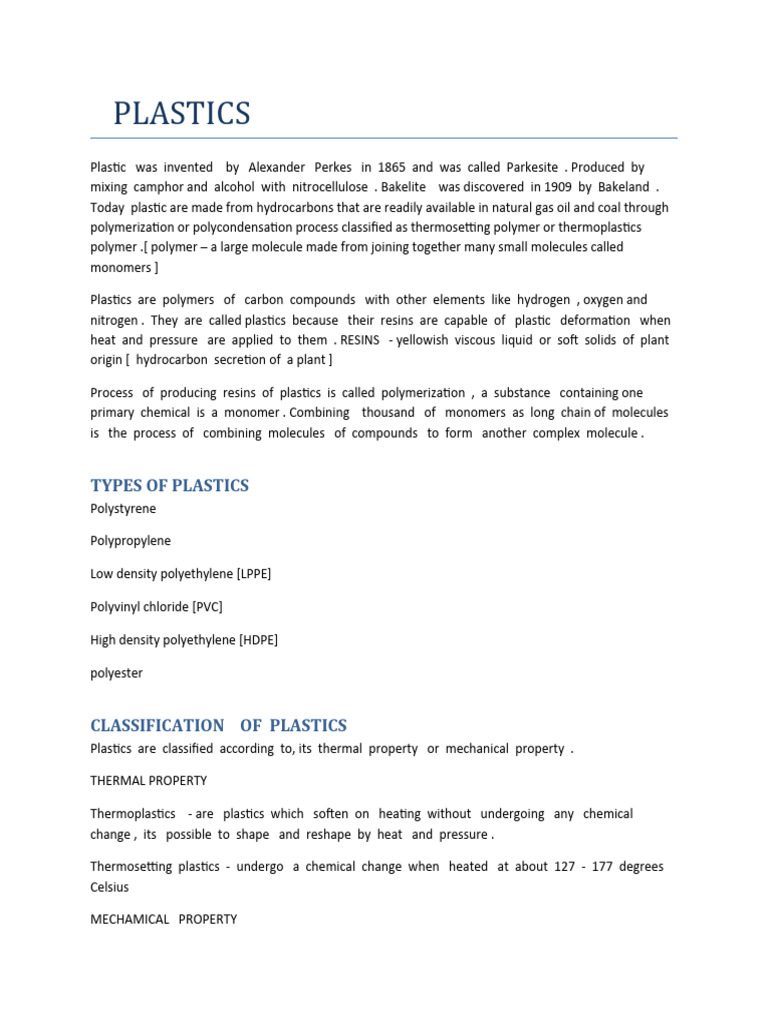 PLASTICS | PDF | Plastic | Thermoplastic