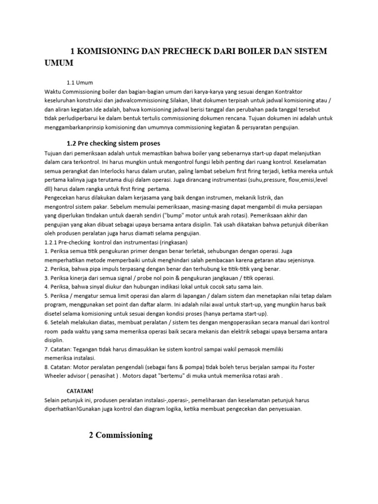 1 Komisioning Dan PRECHECK DARI BOILER DAN SISTEM UMUM | PDF | Komputer | Teknologi & Rekayasa