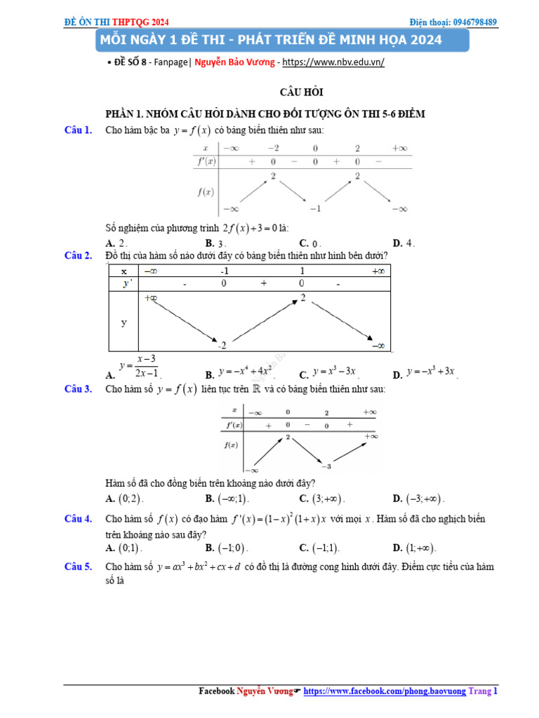 ĐỀ SỐ 8 - MỖI NGÀY 1 ĐỀ THI 2024 - PHÁT TRIỂN ĐỀ MINH HỌA 2024 | PDF