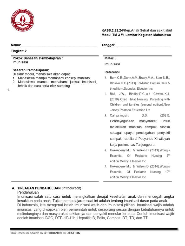 Modul 3 TM - Imunisasi - 2023-2024 | PDF