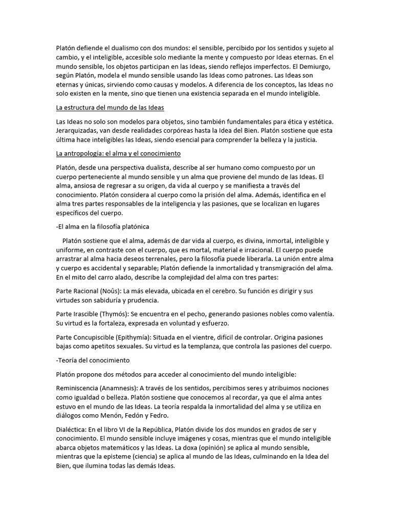 Platón Defiende El Dualismo Con Dos Mundos | PDF | Platón | Alma