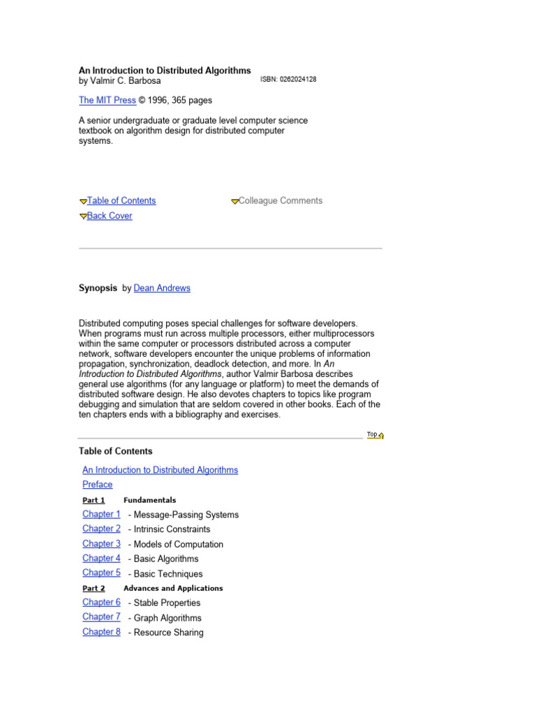 (CS, Algorithm) - An Introduction To Distributed Algorithms | Download Free PDF | Distributed ...