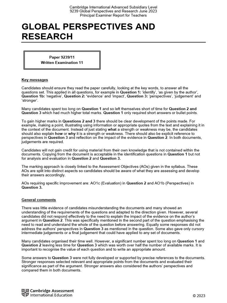 Cambridge Global Perspectives Exam Insights | PDF | Argument | Evaluation