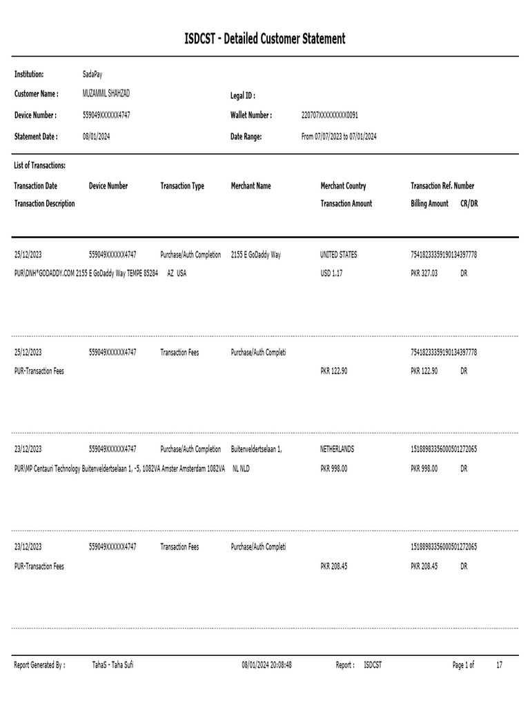 Customer Statement for Muzammil Shahzad | PDF | Debits And Credits ...