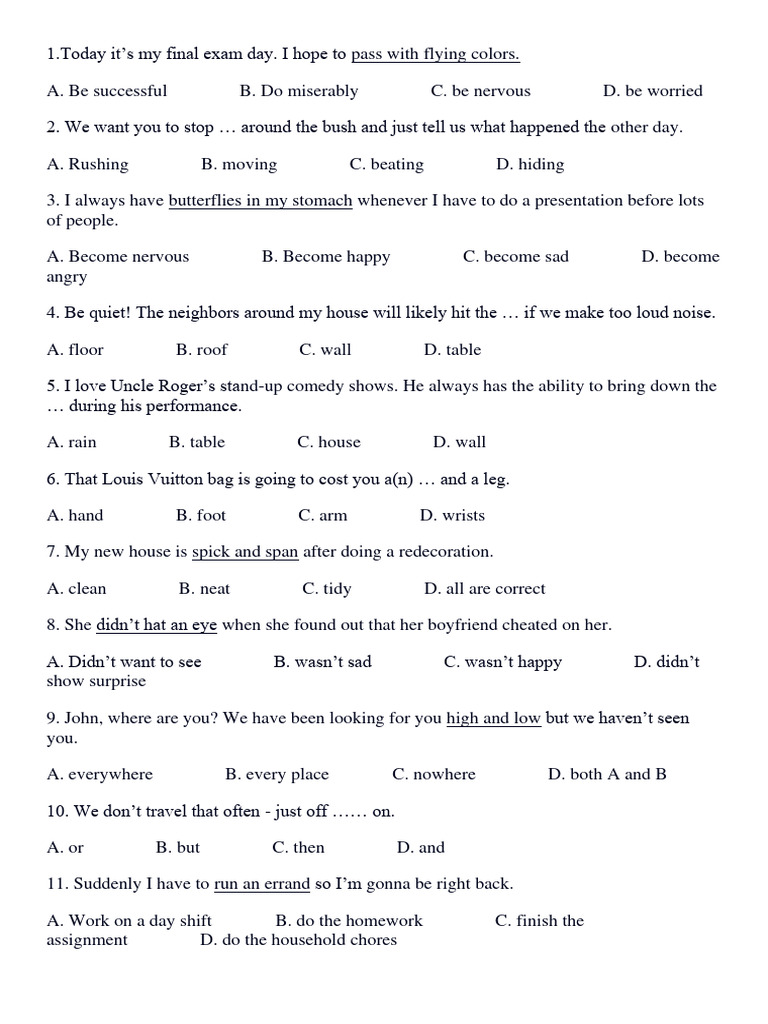 Idiom - Synonyms - Fill in The Blank | PDF