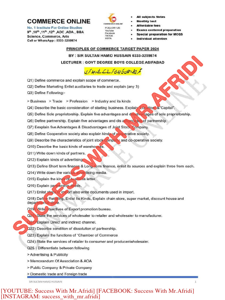 Xi-All Subjects Commerce Guess Paper by Commerce Online | PDF | Social ...