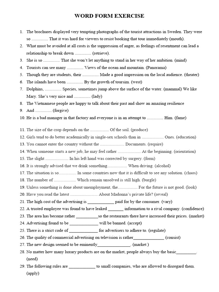 Word Form Exercise | PDF | Advertising