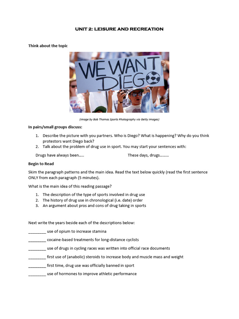 B2 Unit 2 Reading Worksheet | PDF | Doping In Sport | Sports