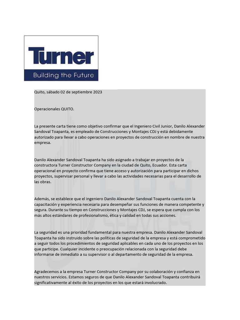 Carta Operacional en Proyecto Ingreso Proyectos Quito Danilo Sandoval | PDF | Business