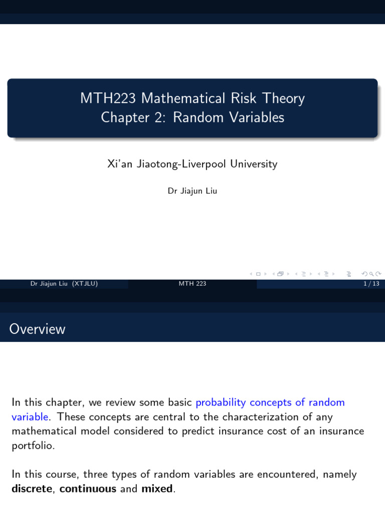 Chapter 2 Random Variables | PDF | Probability Distribution | Random Variable