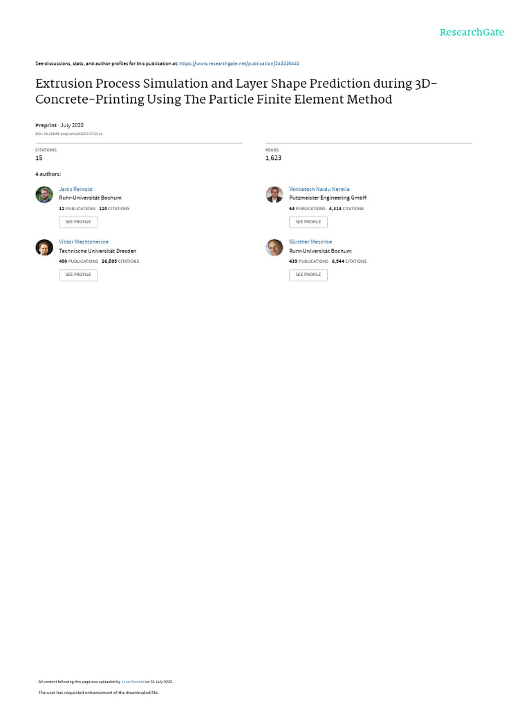 R Extrusion Process Simulation And Layer Shape Prediction During 3d Concrete Printing Using The